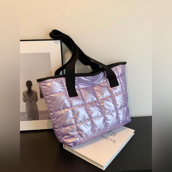 Bags | Metallic Lilac Quilted Tote Bag | Poshmark